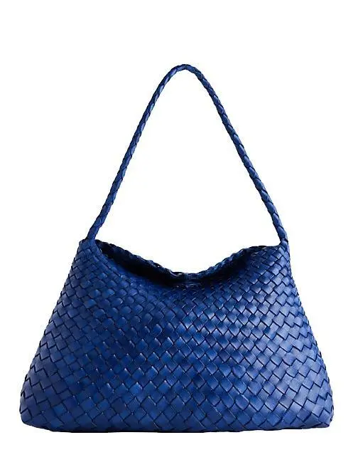 Dragon Diffusion Santa Maria Woven-leather Top-handle Bag - Navy