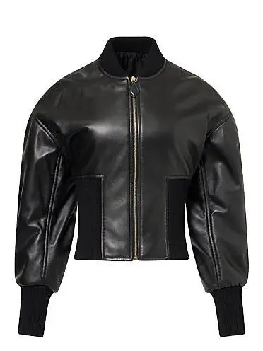 Alaïa Leather Cinched Bomber Jacket - Noir Alaia