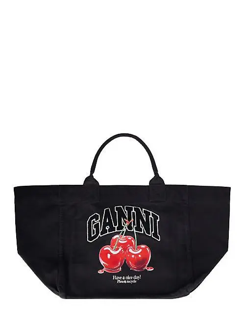 GANNI Cherry-print Cotton-canvas Xxl Shopper Tote Bag - Phantom