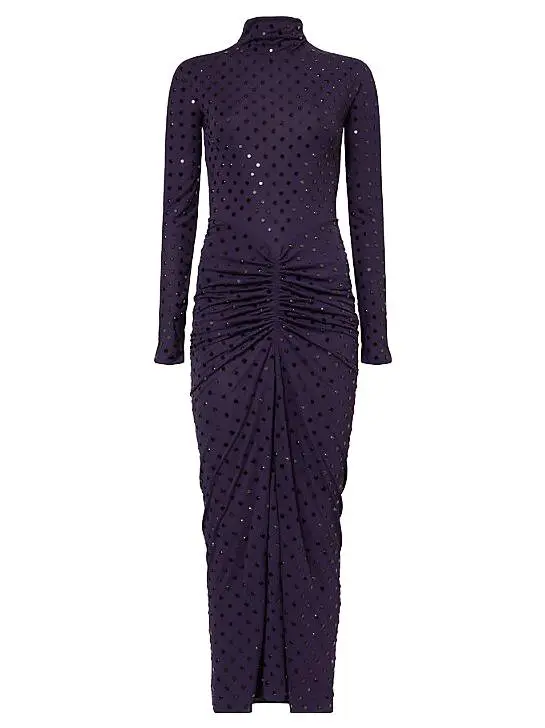 Alaïa Draped Embellished Jersey Maxi Dress - Aubergine Noir