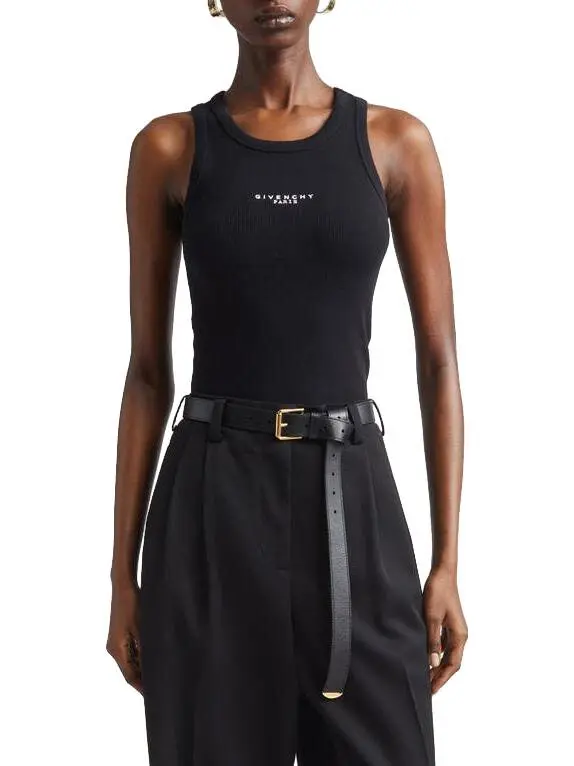 Givenchy Embroidered Logo Stretch Cotton Rib Tank - Black