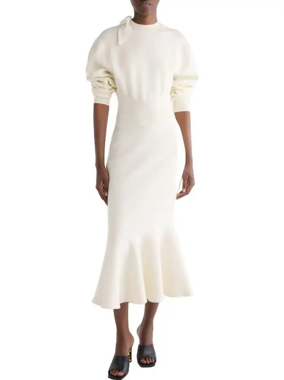 Givenchy Long Sleeve Bow Trumpet Sweater Dress - Ivory