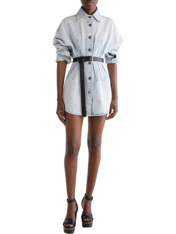Givenchy Long Sleeve Denim Mini Shirtdress - Light Blue