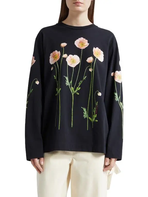 Simone Rocha Poppy Field Print Long-sleeve T-shirt - Black