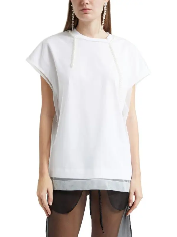 Simone Rocha Pearl Trim Layered T-shirt - White/white/pearl