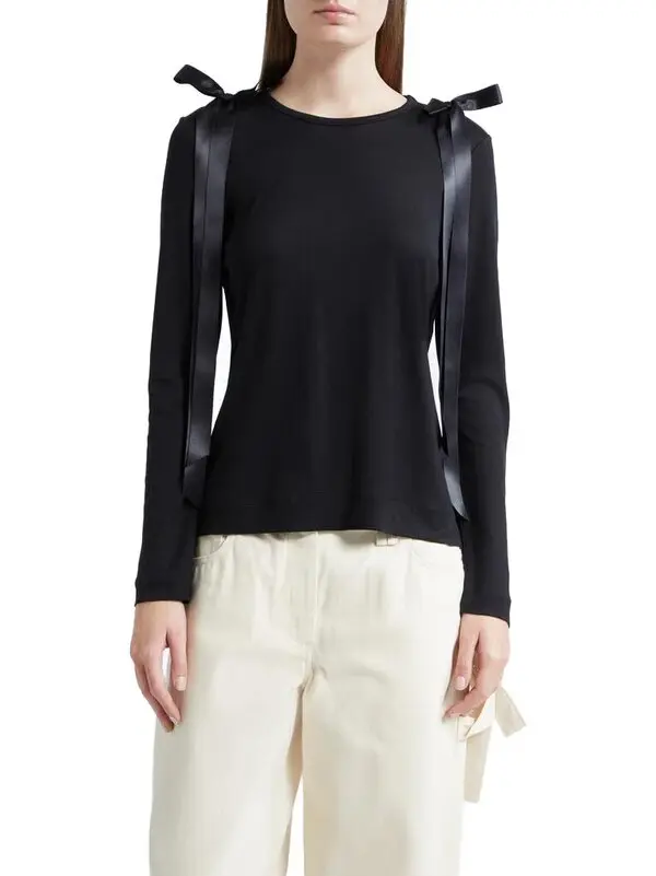 Simone Rocha Bow Ribbon Tail Long Sleeve T-shirt - Black