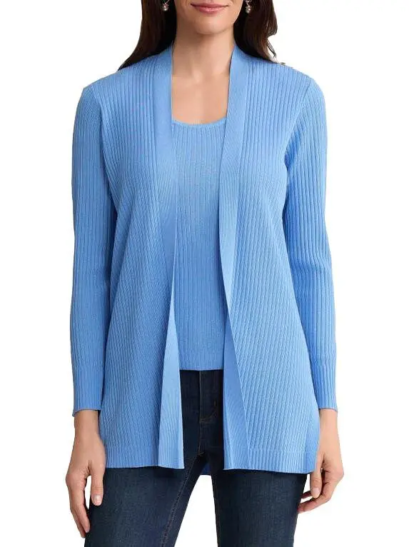 Jones New York Sutton Open Front Rib Knit Cardigan - Blue Horizon
