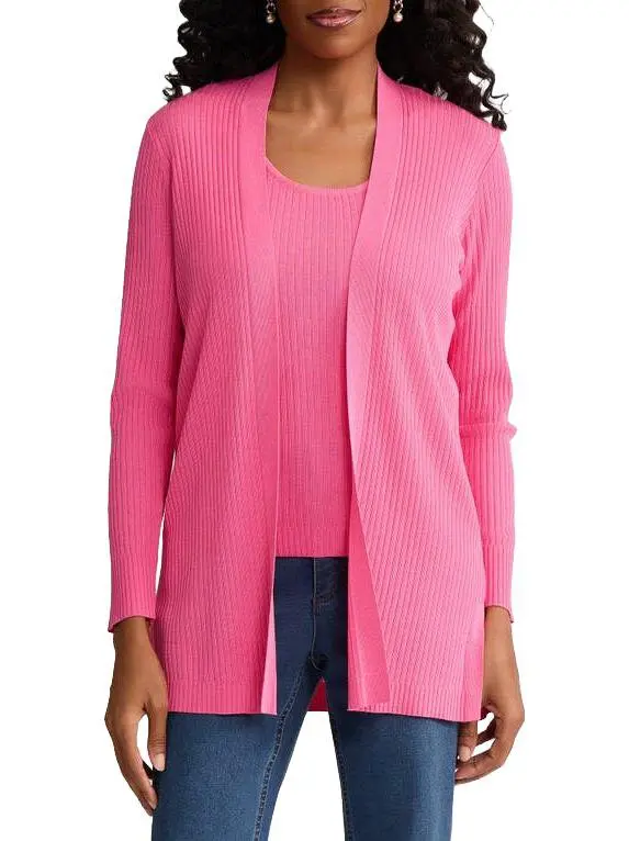 Jones New York Sutton Open Front Rib Knit Cardigan - Dutch Pink