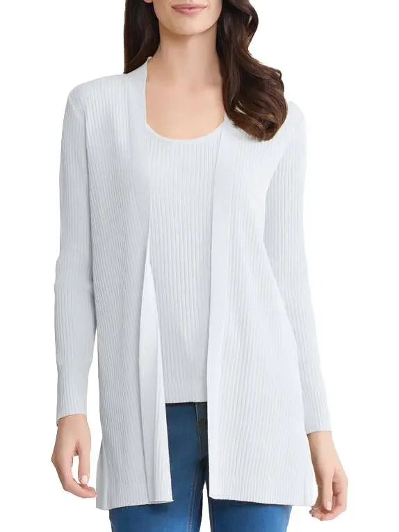 Jones New York Sutton Open Front Rib Knit Cardigan - Natural White