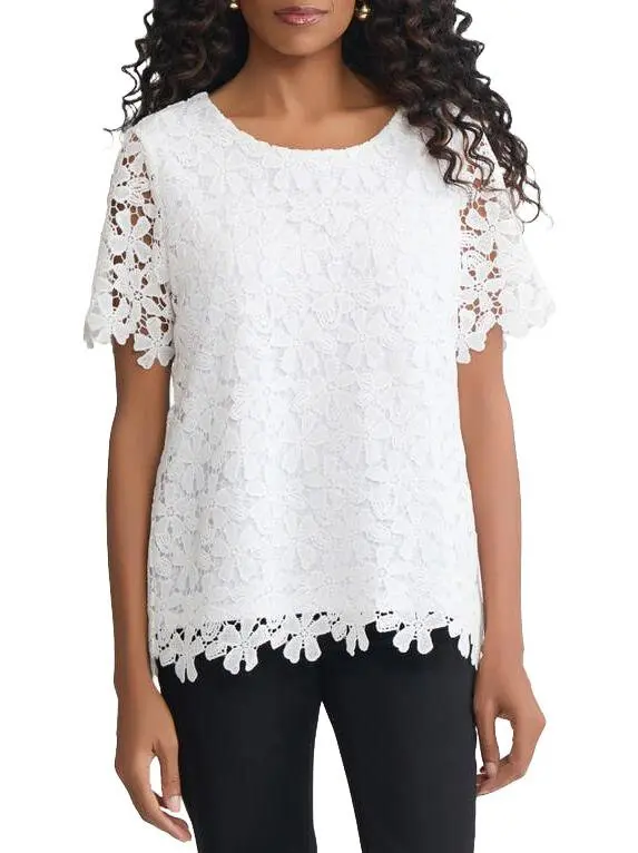 Jones New York Floral Lace Top - White Sand