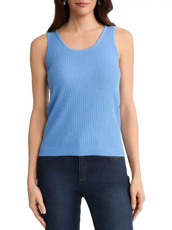 Jones New York Scoop Neck Ribbed Tank - Blue Horizon