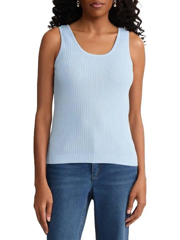 Jones New York Scoop Neck Ribbed Tank - Breeze Blue