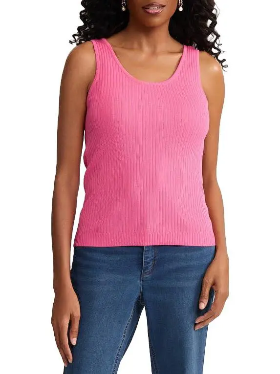 Jones New York Scoop Neck Ribbed Tank - Dutch Pink
