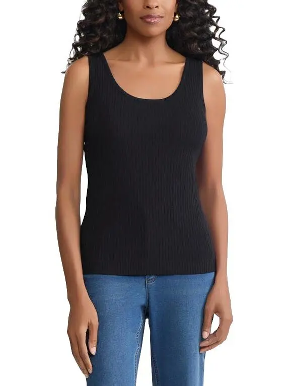 Jones New York Scoop Neck Ribbed Tank - Jones Black