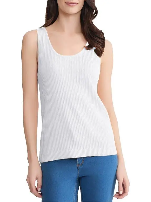 Jones New York Scoop Neck Ribbed Tank - Natural White