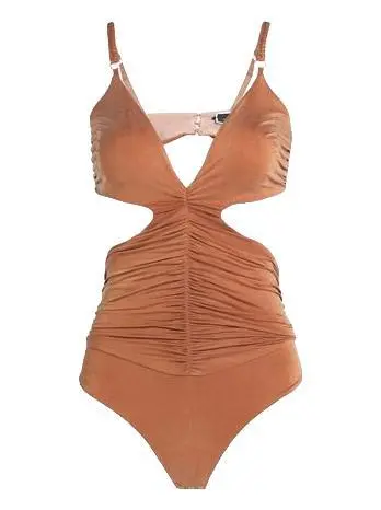 Elisabetta Franchi Bodysuit In Cupro And Elastane - Brown