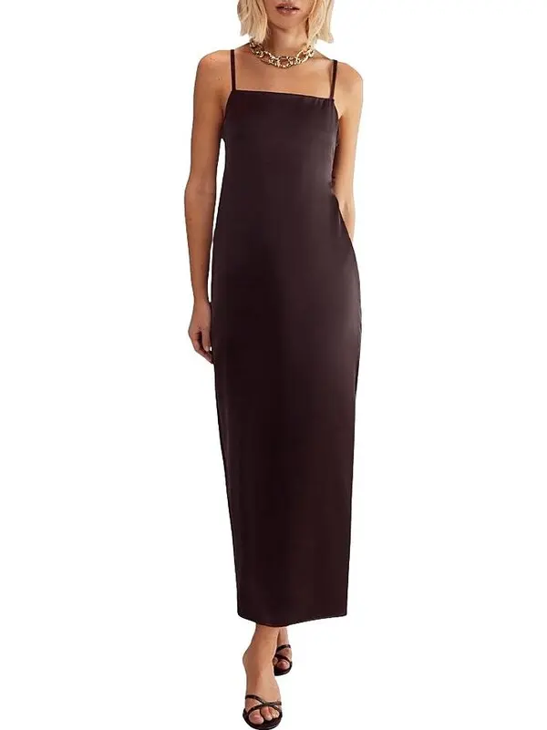 Nasty Gal Satin Square Neck Maxi Slip Dress - Chocolate