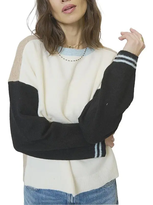 Central Park West Color Blocked Crewneck Sweater - Ivory-multicolor