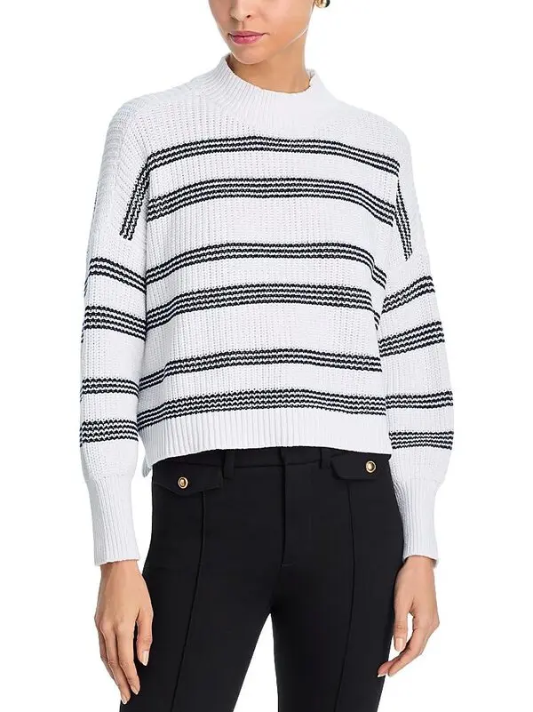 Aqua Stripe Shaker Stitch Sweater - White/navy