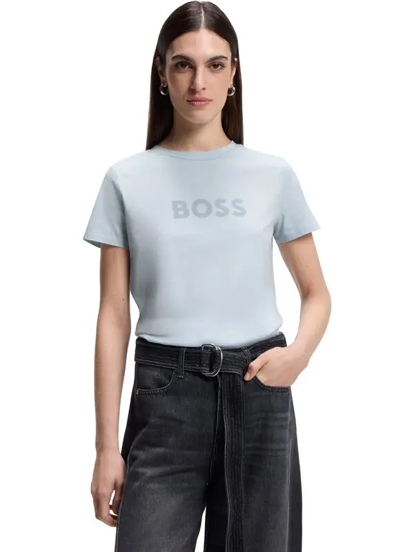 BOSS Cotton Jersey T-shirt With Logo - Light Blue