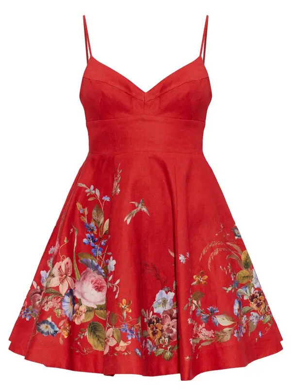 Zimmermann Floral Print Linen Dress - Red