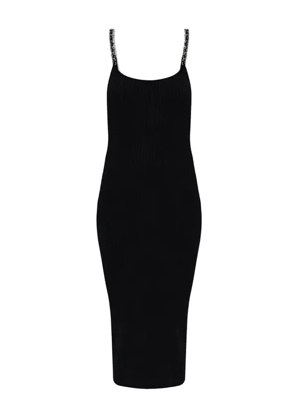 Michael Kors Off-shoulder Ribbed Knit Midi Dress With Chain Straps - Black