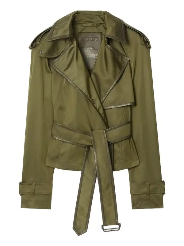Burberry Short Nylon Blend Trench Coat - Tent Green