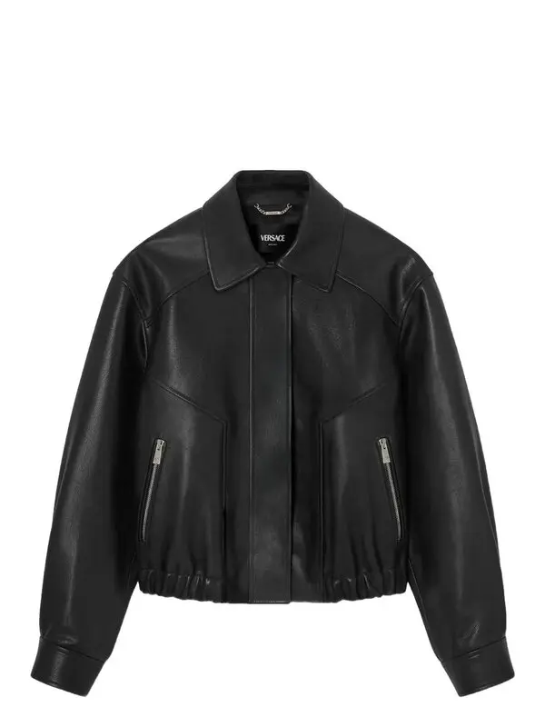 Versace Buffalo Leather Zip Jacket - Black