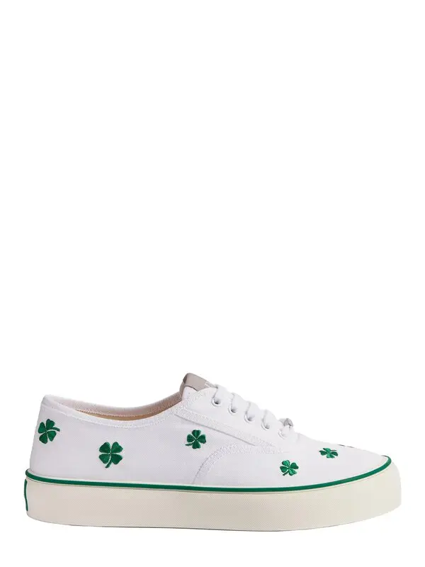 Dior Saltwind Sneaker - White Cotton Embroidered With Bright Green Dior Clover Motif