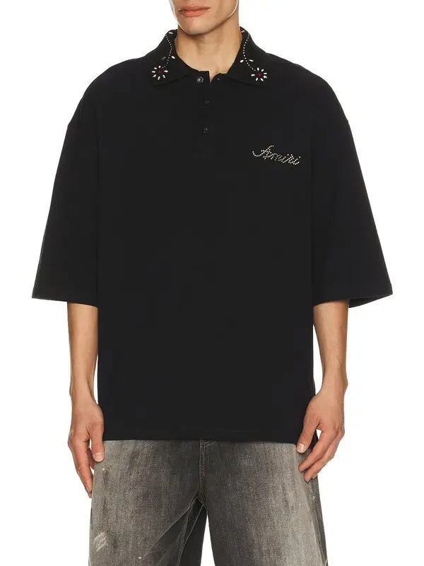 Amiri Stud Collar Oversized Polo - Black