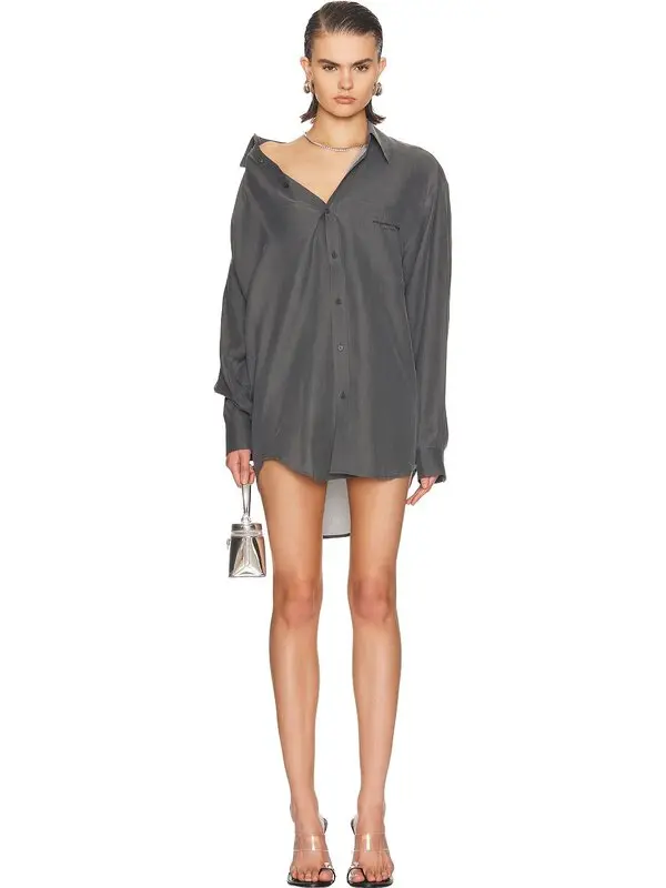 Alexander Wang Off-shoulder Silk Shirt Dress - Thunder Grey