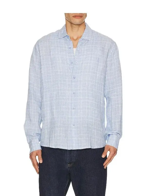 Onia Linen Long Sleeve Shirt In Blue - Blue Multi