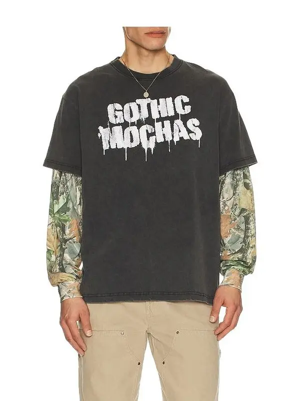 GOTHICMOCHAS Stencil Spray Layered Long Sleeve Tee In Black - Camo