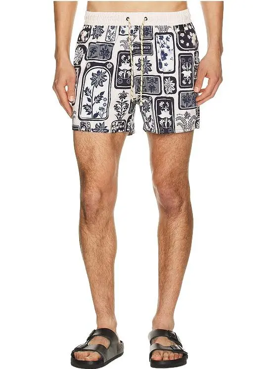 Agua Bendita Cassius Swim Trunks - Blue & White