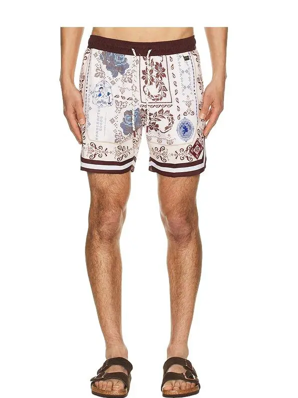 Agua Bendita Dan Swim Trunks - Burgandy  Blue  & White