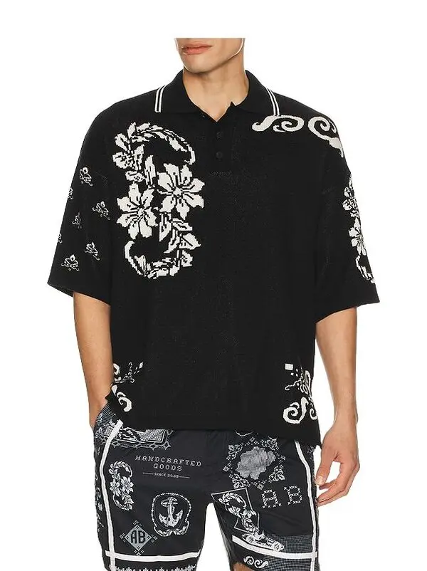 Agua Bendita Cobana Shirt In Black - Dark Navy & White