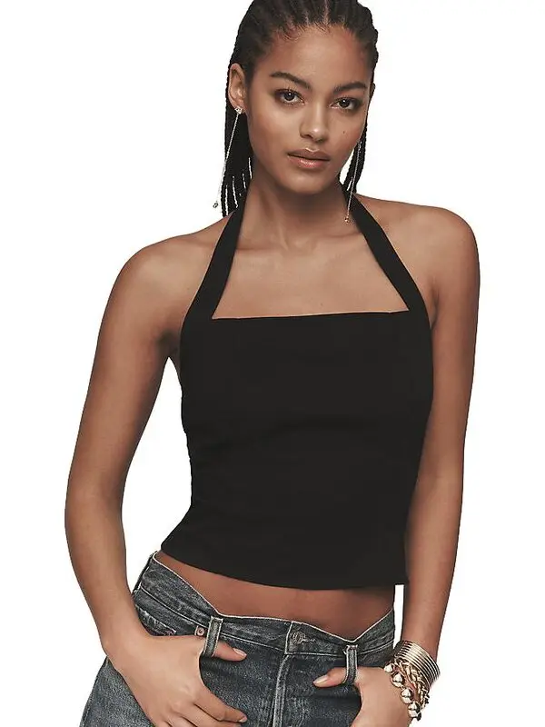 Maeve Structured Halter Top - Black