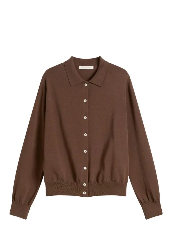 NOTHING WRITTEN Villa Cotton Collar Cardigan - Brown