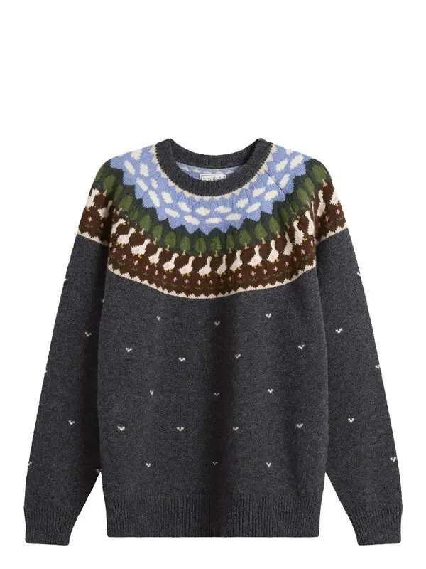 UNLIKELY DRY GOODS Fair Isle Duck Knit Sweater - Charcoal Gray