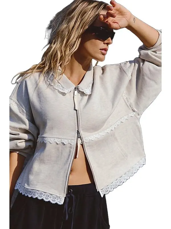 Free People Love All Zip Up - Oatmeal Heather Grey