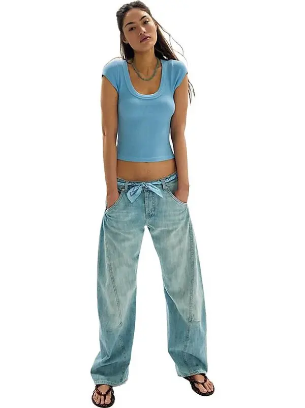 Free People Highland Low-rise Bowed Jeans - Art School