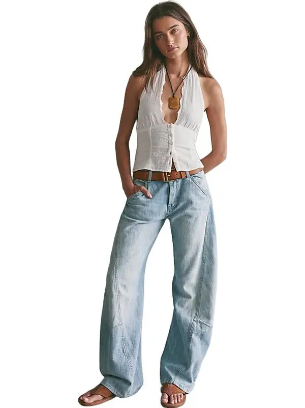 Free People Highland Low-rise Bowed Jeans - Art School