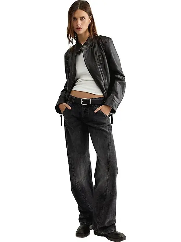 Free People Highland Low-rise Bowed Jeans - Black Opal