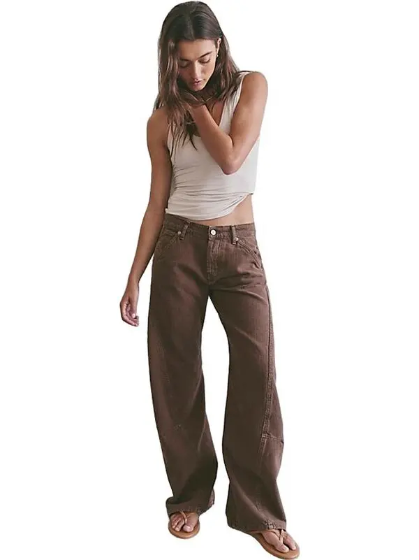 Free People Highland Low-rise Bowed Jeans - Java Bean