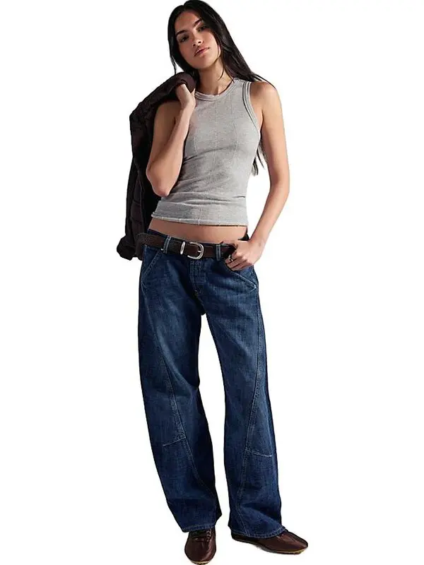 Free People Highland Low-rise Bowed Jeans - Mood Indigo