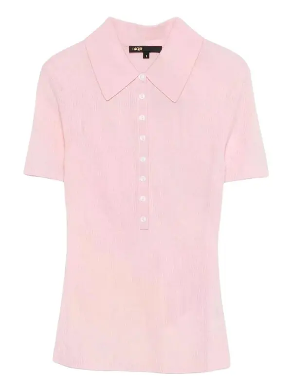 Maje Buttoned Ribbed Polo Shirt - Pink