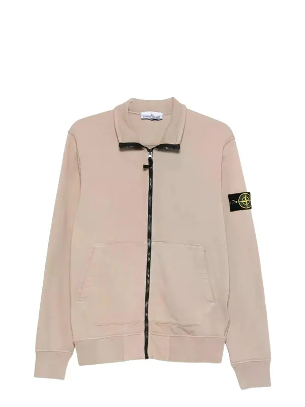 Stone Island Zip-up Sweater With Logo Patch - Neutrals