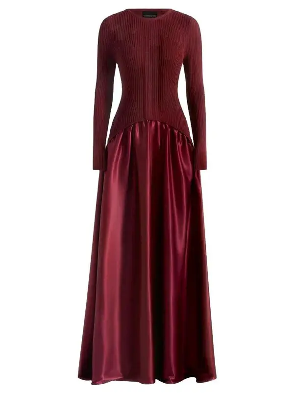 Manière De Voir Knitted-panel Satin Maxi Dress - Red