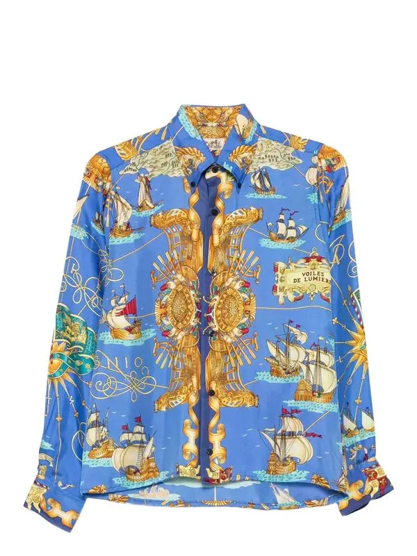 Hermès 1990s Silk Printed Shirt - Blue