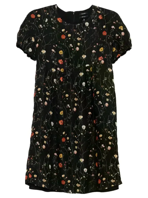 R13 Floral Puff-sleeve Dress - Black